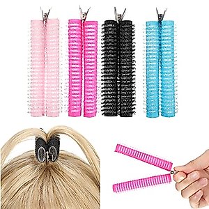 Double Layer Hair Rollers Bang Rollers Self Grip Hair Curler Rollers Curler Bang Hair Sticky Cling Hairdressing Curler Plastic DIY Hair Styling Accessories Tool, Black, Pink, Blue, Rose Red (4 Pieces)