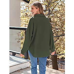 AUTOMET Womens Fall Cothes 2025 Fashion Country Concert Outfits Waffle Knit Shackets Corduroy Jackets Button Down Shirts Tops ArmyGreen L
