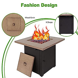 LEGACY HEATING Propane Fire Pit Table 28 inch Outdoor Gas Fire Pit Table, 50,000 BTU Steel 28" Fire Table with Lid and Lava Rock, Square Beige and Black Firepit Table for Outside Patio Backyard Garden