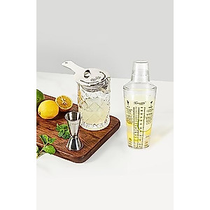 KITESSENSU Cocktail Recipe Shaker - Martini Recipes Measured Plastic Cobbler Shaker with Cap and Built In Strainer - Best Gift for Beginner