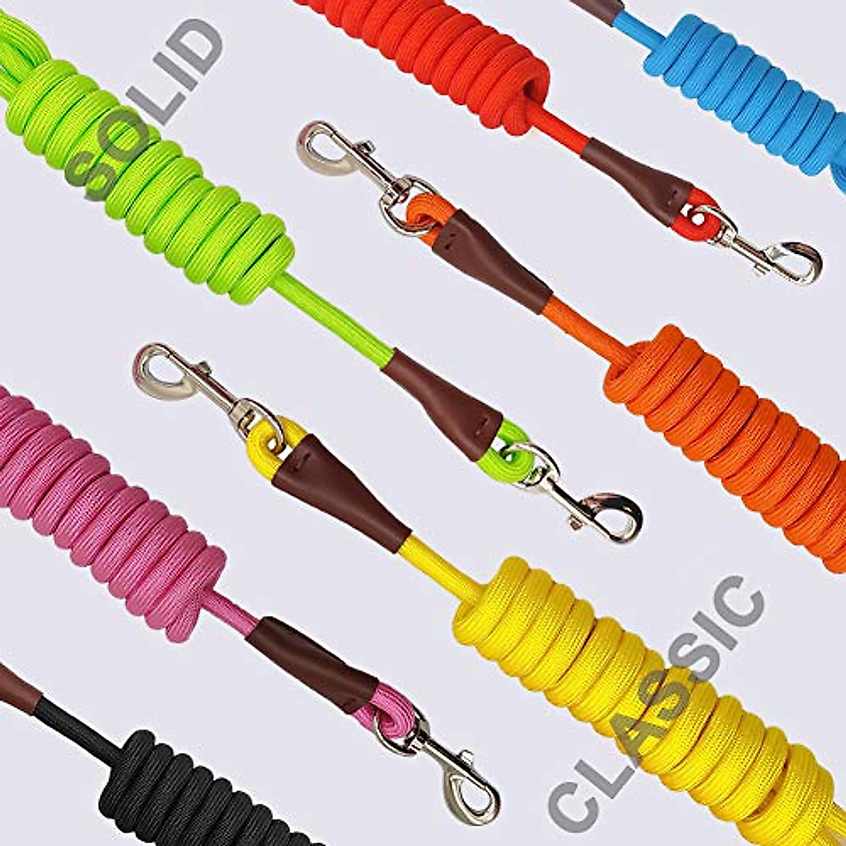 MayPaw 4FT/6FT/8FT/10FT Dog Leash, Classic Solid Colors, Durable Mountain Climbing Rope Dog Leash Reinforced with Leather Tailor Connection Heavy Duty Silver Clasp, 6 Foot Dog Leash Black