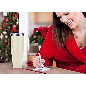 momocici 40 oz Tumbler with Handle and Straw Lid.40oz Insulated Travel Mug Handle.40oz Coffee Cup Handle.Keep Drinks Cold & Hot,Leak Proof Lid,Dishwasher Safe., Cream, (DrinkTUM-Hx2)