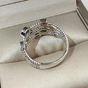ZJQZBSS 925 Sterling Silver Shiny Full Diamond Cross Ring Colorful Geometric Gem Ring Cubic Zirconia Ring CZ Diamond Multi-Row Ring Eternal Engagement Wedding Ring Women's Jewelry Gift (Size 10)