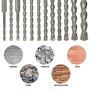 BeHappy 17PCS Rotary Hammer SDS Plus Drill Bits & Chisel Sets, Carbide Tipped Masonry Drill Bit Set, Concrete Drill Bit and Chisels for Through Concrete, Cement, Brick, Stone, with Storage Case
