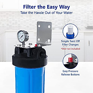 Express Water Whole House Water Filter Housing, Universal 20-inch Housing 4.5” x 20”, 1-inch NPT Inlet Outlet, Heavy Duty Standard Size Replacement Includes Bracket, Pressure Gauge, Wrench