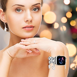 REALSIGN Stylish Metal Wristband Compatible with Apple Watch 38mm, 40mm, 41mm, Series 9, 8, 7, 6, 5, 4, 3, 2, 1, Silver Leather