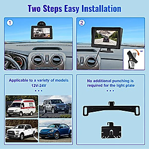 Wireless Backup Camera for Trucks Car Pickup Camper Van, 4.3 Inch IPS Monitor, HD 1080 Digital License Plate Rear View Camera Night Vision Waterproof Image Flip Grid Lines ON/Off
