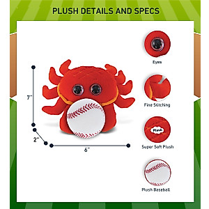 DolliBu Big-Eye Red Crab Stuffed Animal with Baseball Plush - Soft Huggable Crab, Adorable Plush Toy, Personalized Soft Plush Doll Animal Toy for Kids and Adults - 6 Inch