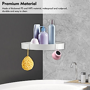 Dalanpa 2 Pack Corner Shower Caddy, Wall Mounted Bathroom Shelf with Hooks, Adhesive Shower Storage Rack (White)