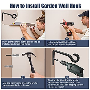 Hanging Plant Bracket for Wall Hooks, 6 Inch Metal Plant Hook Decorative Wall Plant Bracket for Hanging Bird Feeders, Flower Baske, Lanterns, Wind Chimes, Home Decor Indoor & Outdoor 2 Pack, Black