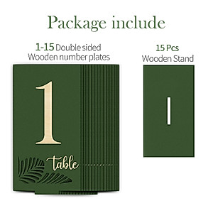 HZGUEOSTB Wooden Table Numbers 1-15,3.2x5.8 Inch Double Sided Rustic Olive Green Wedding Table Number Signs with Wooden Base,Wedding Centerpieces for Banquet Restaurant Party Decor(Olive Green, 1-15)