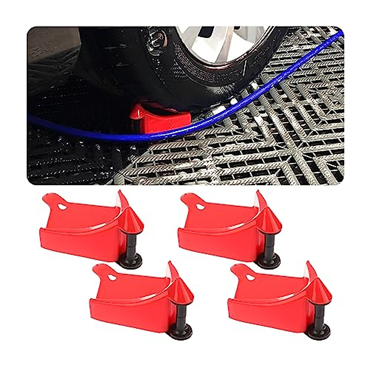 zipelo Car Hose Guide, 4 Pcs Tire Hose Roller Prevents Snagging Under Tire, Car Detailing Tire Hose Guide Roller to Avoid Stuck, Wire Cable Guide Washing Tool, Universal Car Accessories (Red)