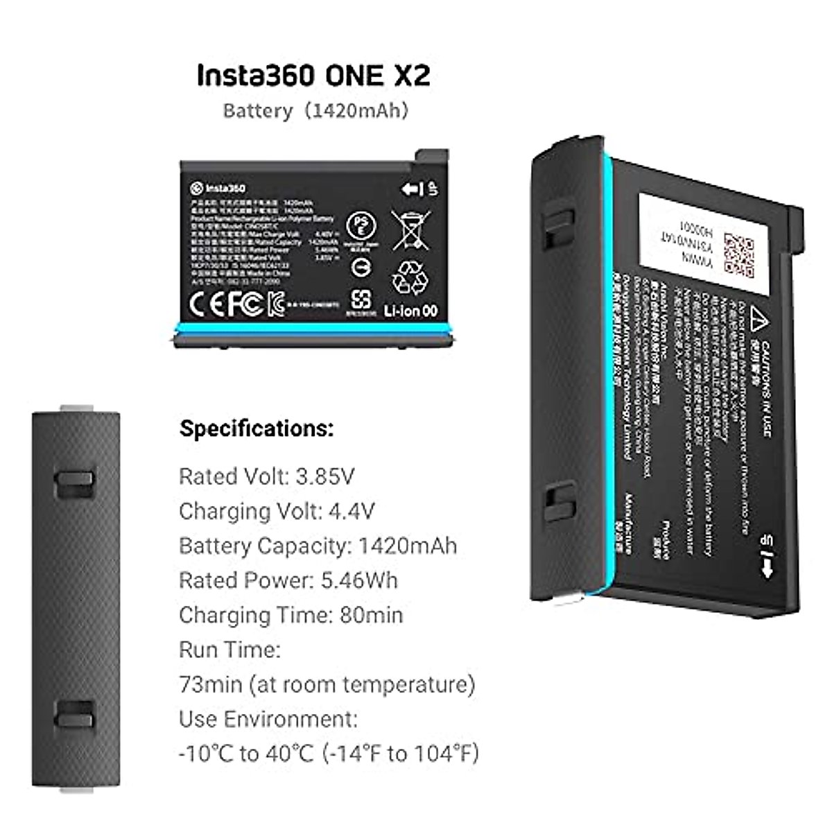 Insta360 ONE X2 Battery & Fast Charge Hub Bundle - Includes Fast Charge Hub + 2 Batteries (1630mAh) for Insta360 ONE X2 360 Camera (3 Items)