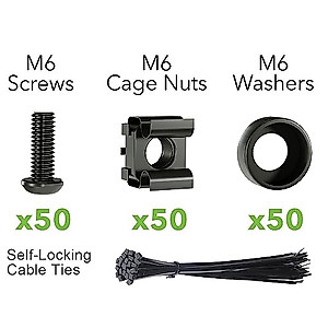 M6 x 16mm Rack Mount Cage Nuts, Screws and Washers for Rack Mount Server Cabinet, Rack Mount Server Shelves, Routers, 50 PACK Rack Mount Screws and Square Insert Nuts, Self-Locking Cable Ties for Free