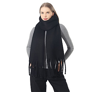 SUNDSGT Big Scarf Coloured Oversized Tassel Soft Fall Winter Thick Scarf Warm Shawl Women (Black)