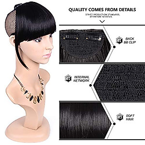 LEEONS Bangs Clip in Hair Extensions Front Neat Bang Fringe One Piece 6" Short Straight Synthetic Hairpiece for Women Dark Ash Brown mix with Bleach Blonde(18/613#)