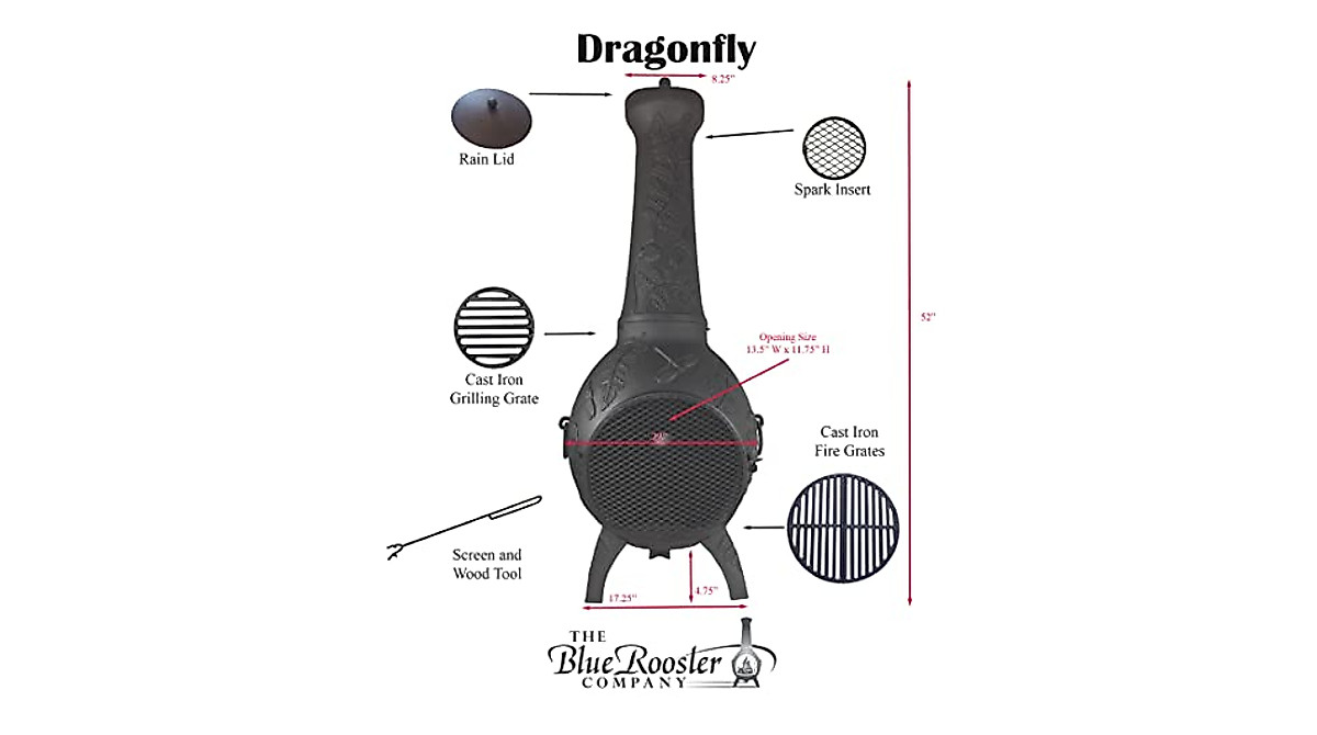 Blue Rooster Dragonfly Chiminea: Stylish & Rust-Free