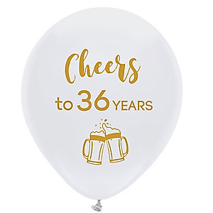 White cheers to 36 years latex balloons, 12inch (16pcs) 36th birthday decorations party supplies for man and woman
