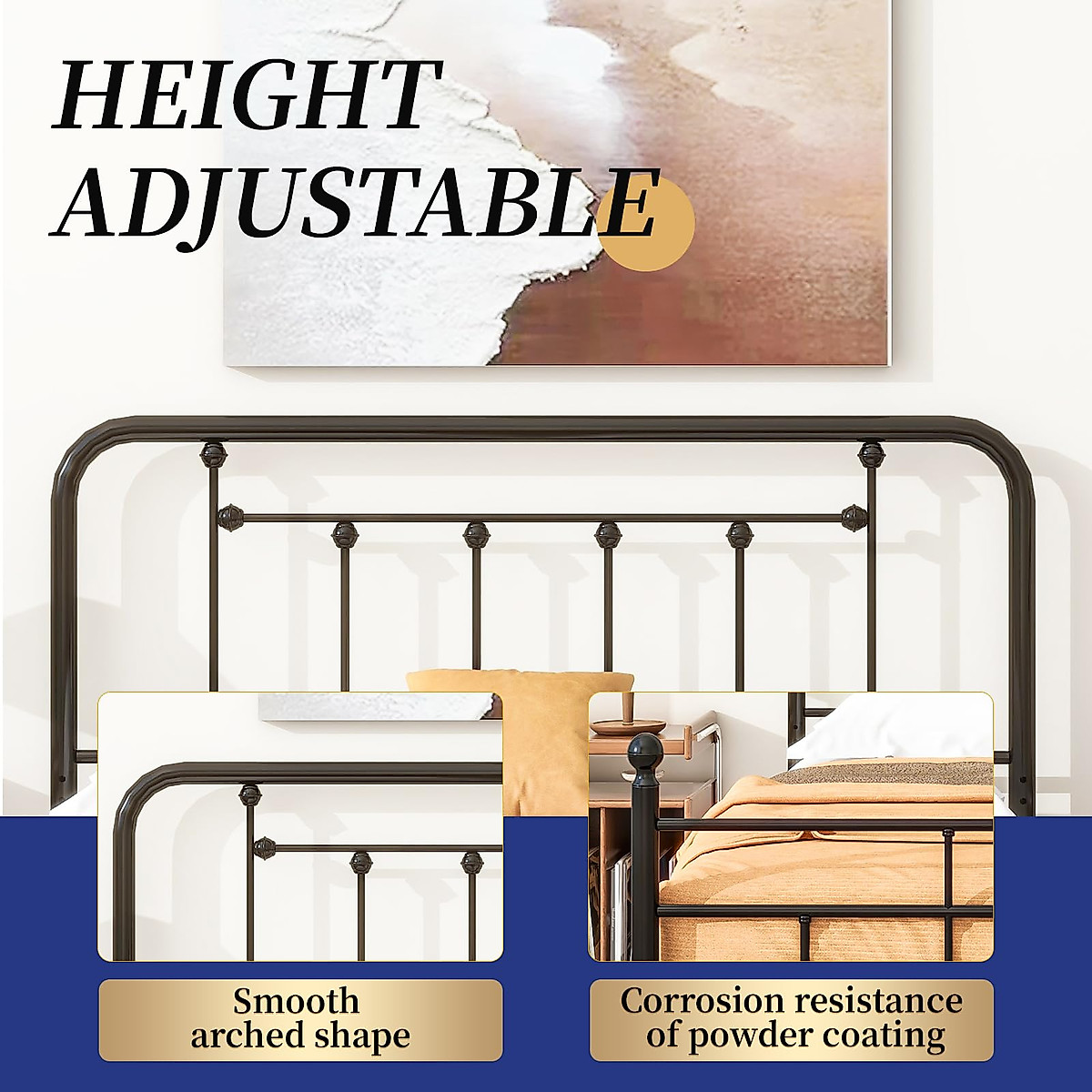 EtherealZYF Metal Headboard Full Size Headboard Metal Construction, Rustic Farmhouse Style, Effortless Assembly, Steel Headboard for Bedroom Black