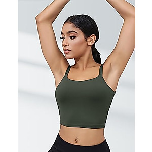 LUYAA Yoga Tank Tops for Women Workout Bras Open Back Crop Top with Built in Bra Cute Sports Bra Supportive Deep Green M