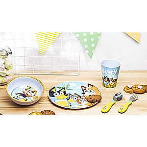 Zak Designs Bluey Kids Dinnerware Set Includes Plate, Bowl, Tumbler and Utensil Tableware, Made of Durable Material and Perfect for Kids (5 Piece Set, Non-BPA)