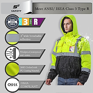 Reflective Hi Vis Winter Jacket, Safety Yellow Jackets for Men, High Visibility Work Construction Jackets