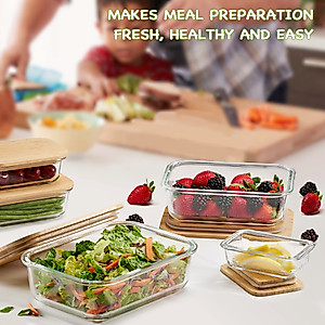 Glass Food Storage Containers with Bamboo Lids Eco-Friendly, set of 5, Airtight, Pantry Organization, Meal Prep Glass Containers. Plastic Free. BPA Free. Microwave Oven Dishwasher and Freezer Safe