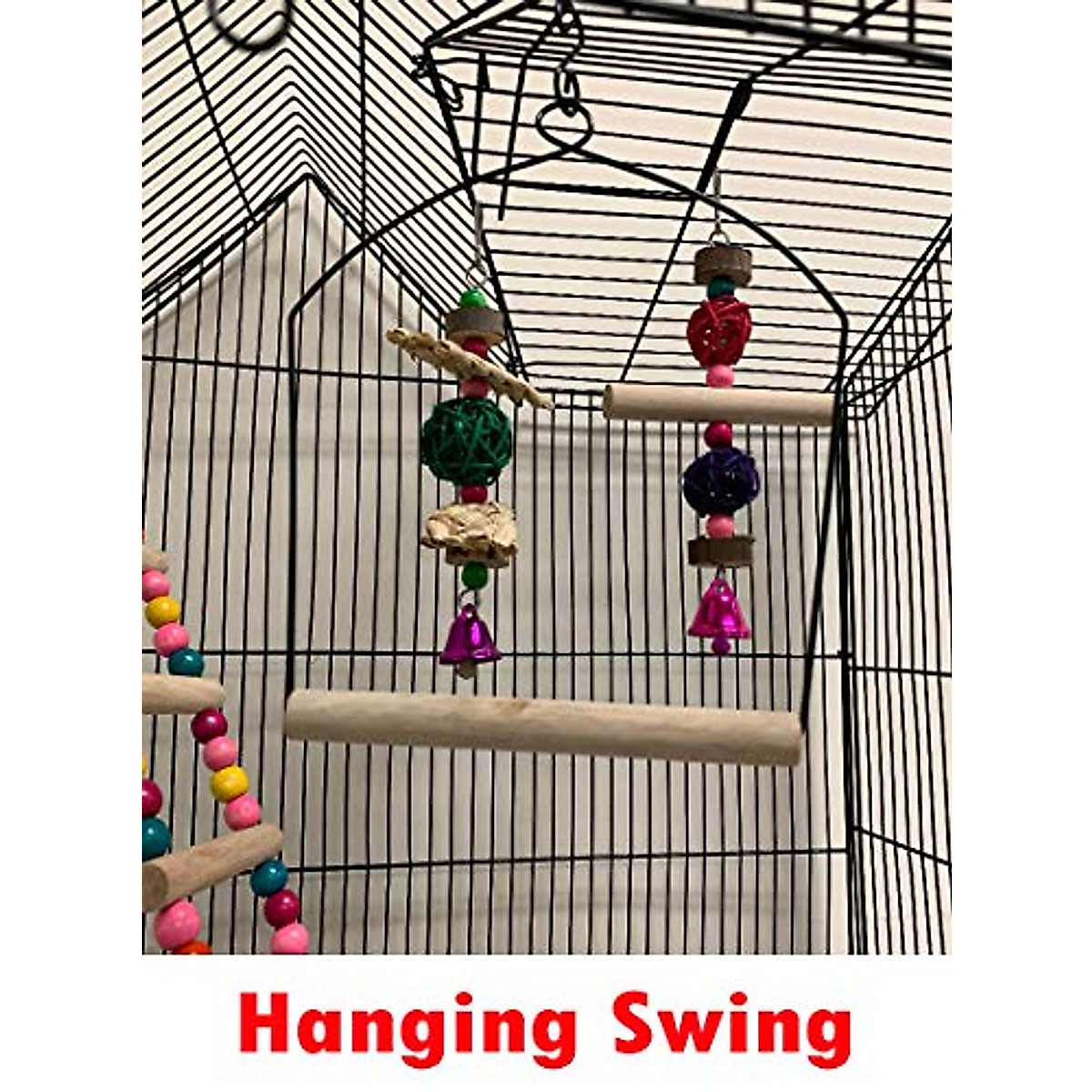 37-Inch Portable Double Roof Top Hanging Flight Bird Cage with Playing Toys for Small Parrot Cockatiel Sun Quaker Parakeet Green Cheek Conure Parrotlet Finch Canary Budgie Lovebird Travel Bird Cage