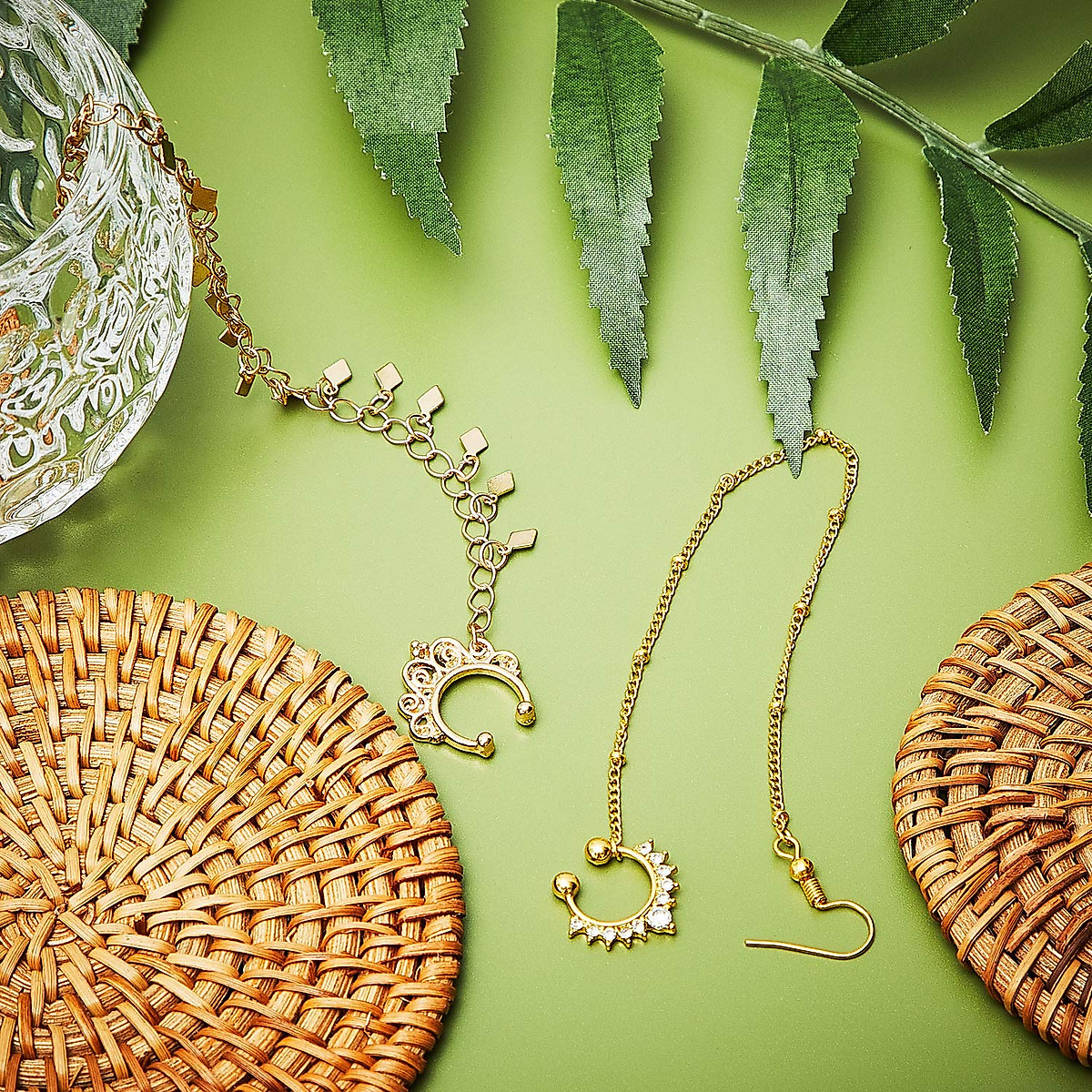 4 Pieces Nose Rings Chain Hoop Chain Fake Nose Ring Chain Non Piercing Nose Rings with Chain Nose to Ear Chain Jewelry Nose Ring Body Jewelry, Gold and Silver