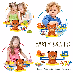 REMOKING Bear Balance Game Toy, Funny Math Number Game, Educational Learning Counting Number Toy with Numbers, Little Bears, Game Cards, Coins, Great Gifts for Kids 3 Years and up