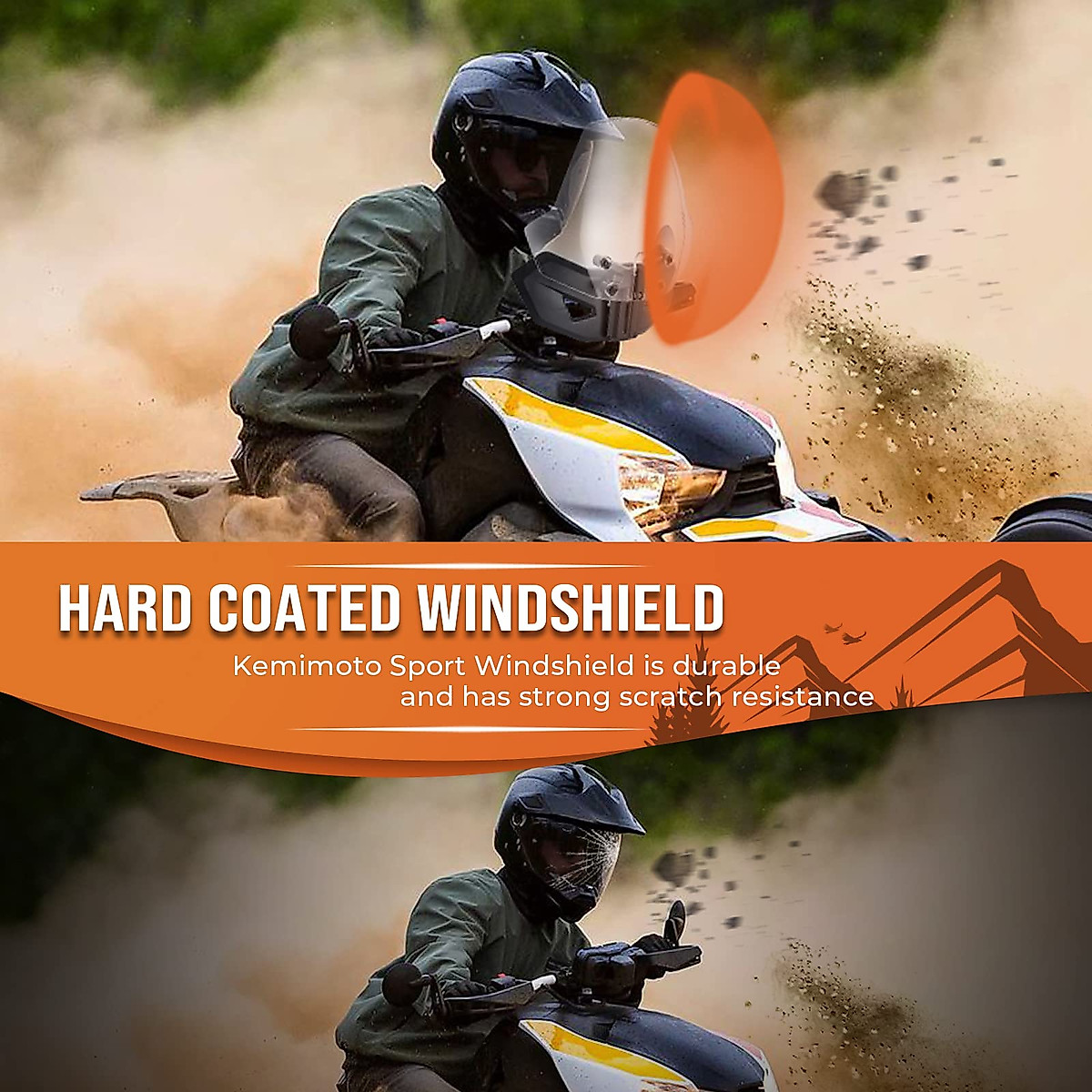 KEMIMOTO Sport Windshield Compatible with Can-Am Ryker 600, 900, Sport & Rally Edition from 2019-2023 Ryker Windshield 3 inches Stroke Adjustable Translucent , Replace #219401023 #219400771