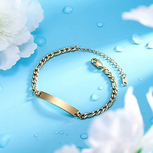 INBLUE Personalized Customized Bar Bracelets Engraved Name for Women Girlfriend with Adjustable Chain Stainless Steel Jewelry Bridesmaid Gifts