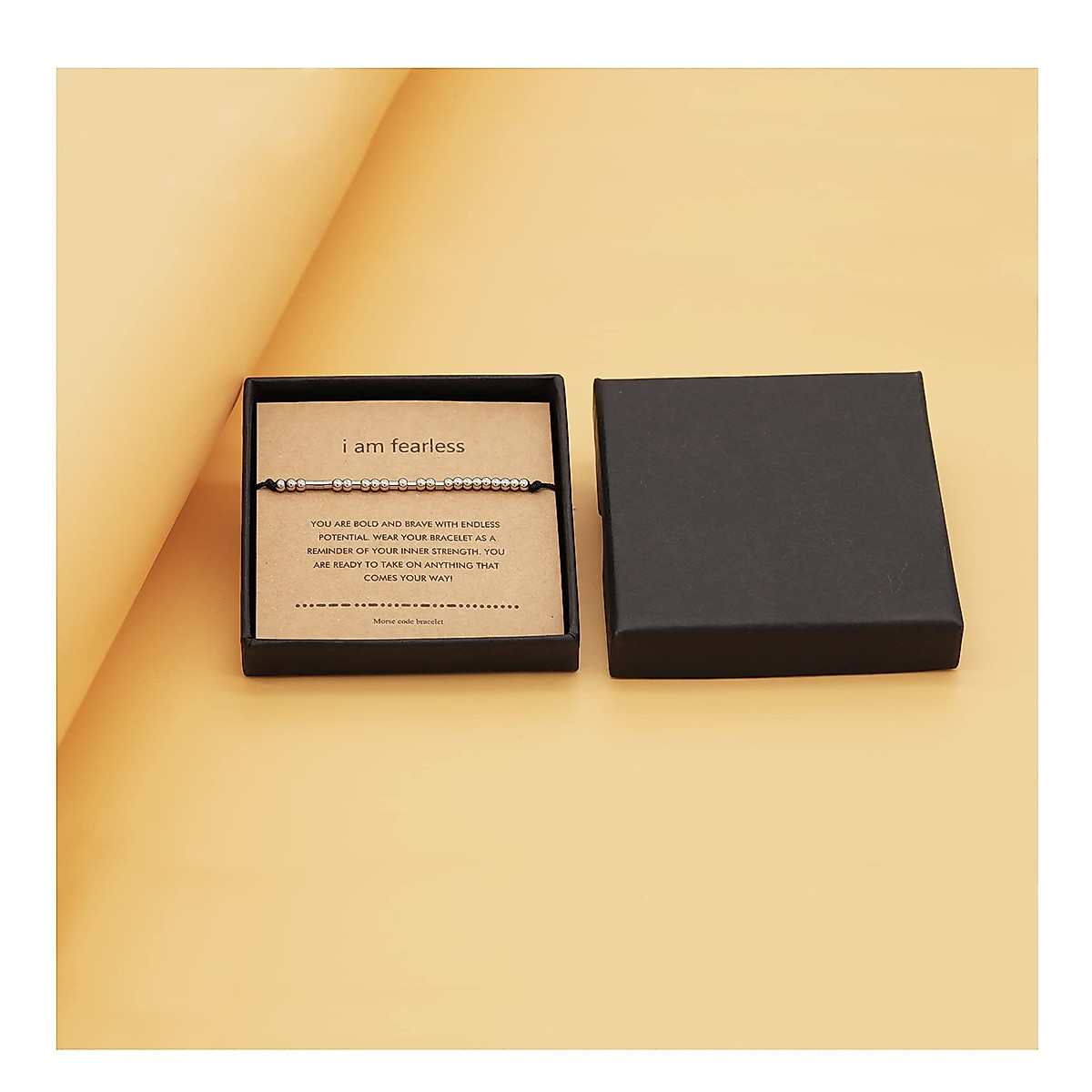 OBSUN Morse Code Bracelet Funny Gift for Women with Meaning Card Gift Card for Best Friend Couple Mom Family (I am fearless)