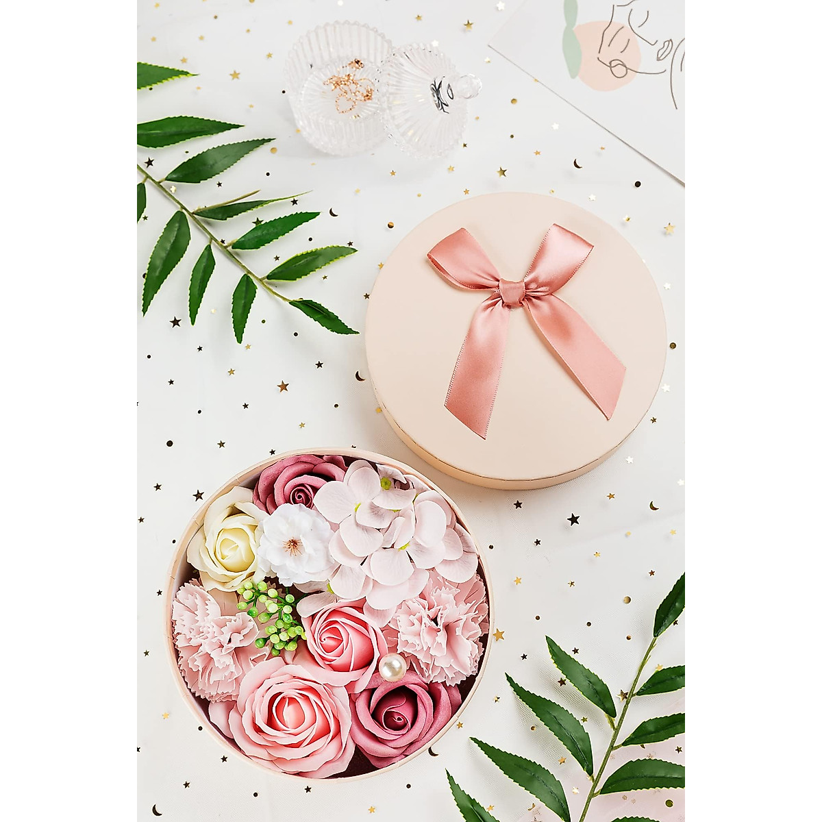 Luxury Beautiful Flora Scented Roses/Carnation Flower Bath Soap with Stem, Flower Soap in Gift Box, Gift for Birthday/Valentine's Day/Mother's Day (Pink)