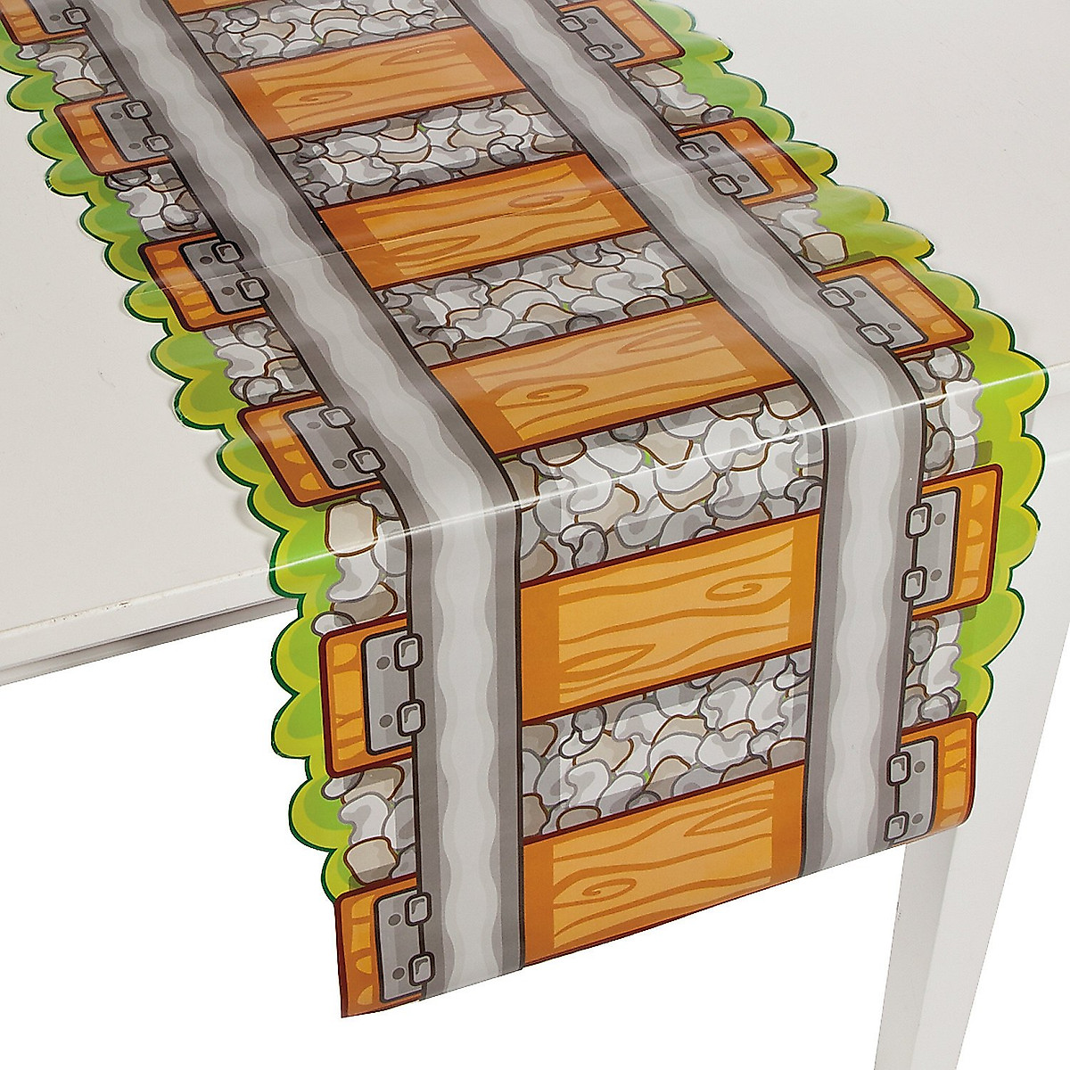 Fun Express Railroad Track Table Runner - Party Supplies - Tablecloth for Birthday Party Favors - Birthday Racing Party Decor Events Supplies - Tablecloth Runner Table Floor Cover - 1 Piece