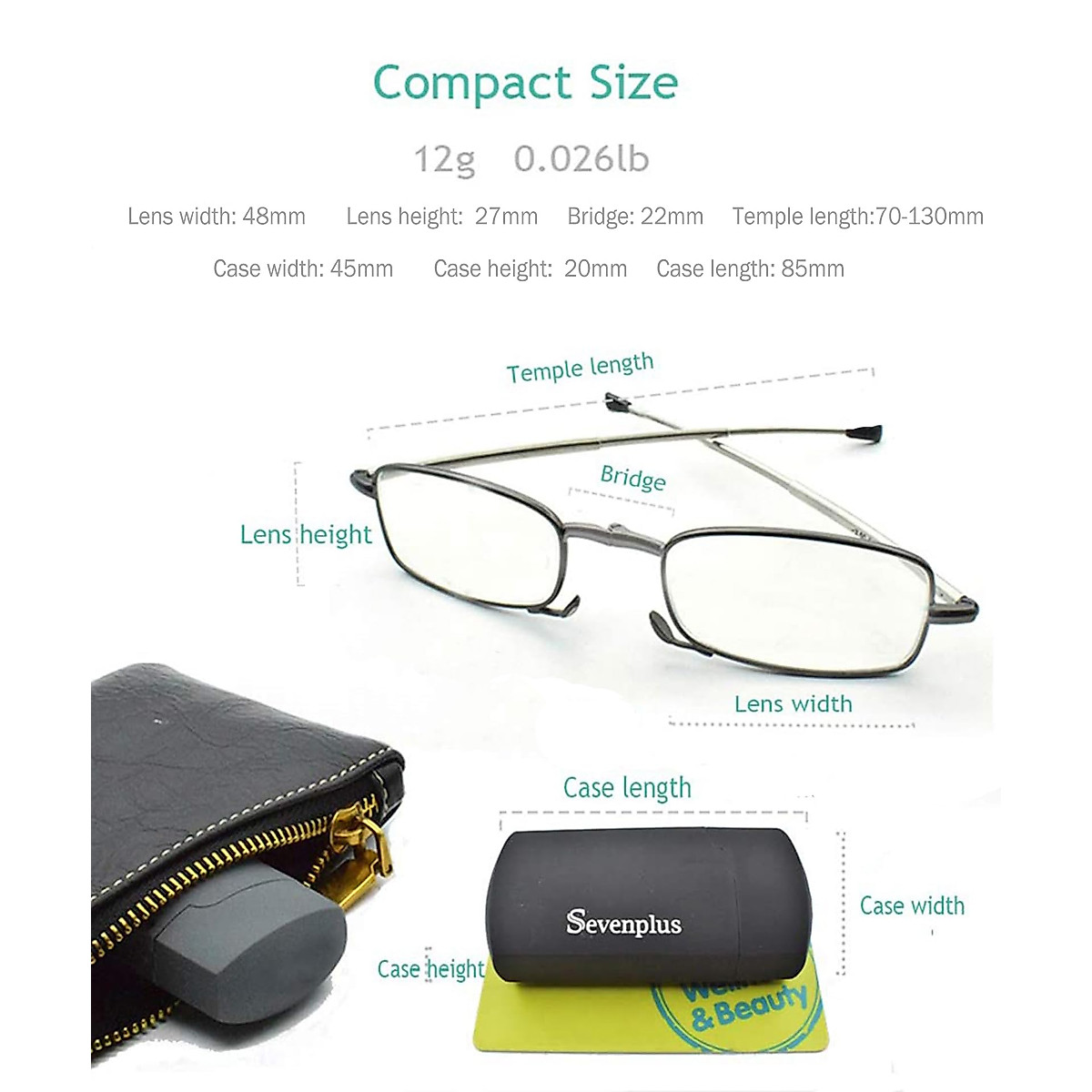 sevenplus 2 Pack Reading Glasses Blue Light Blocking, Anti UV Glare, Foldable Computer Spring Hinge Readers for Women Man 2.0X