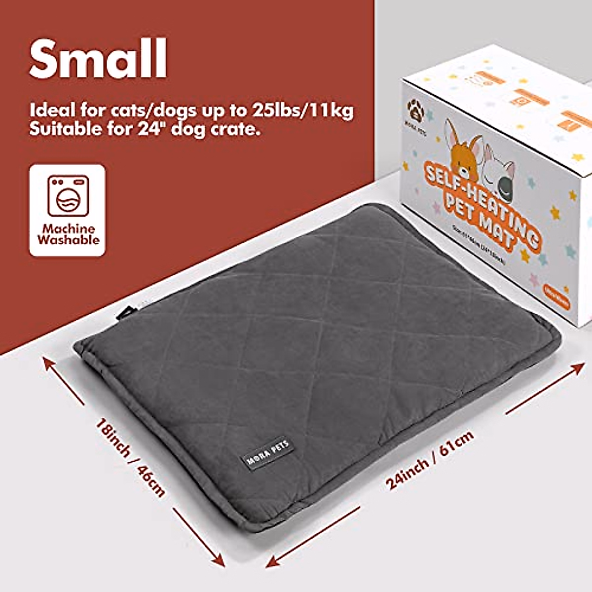 Mora Pets Self Heating Cat Bed Self Warming Cat Bed Ultra Warm Self Heating Cat Pad Self Warming Pet Bed Thermal Cat Pad 24 x 18 Inches Removable Cover Outdoor Indoor for Cats and Dogs