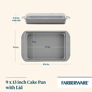 Farberware Nonstick Bakeware Baking Pan With Lid / Nonstick Cake Pan With Lid, Rectangle - 9 Inch x 13 Inch, Gray