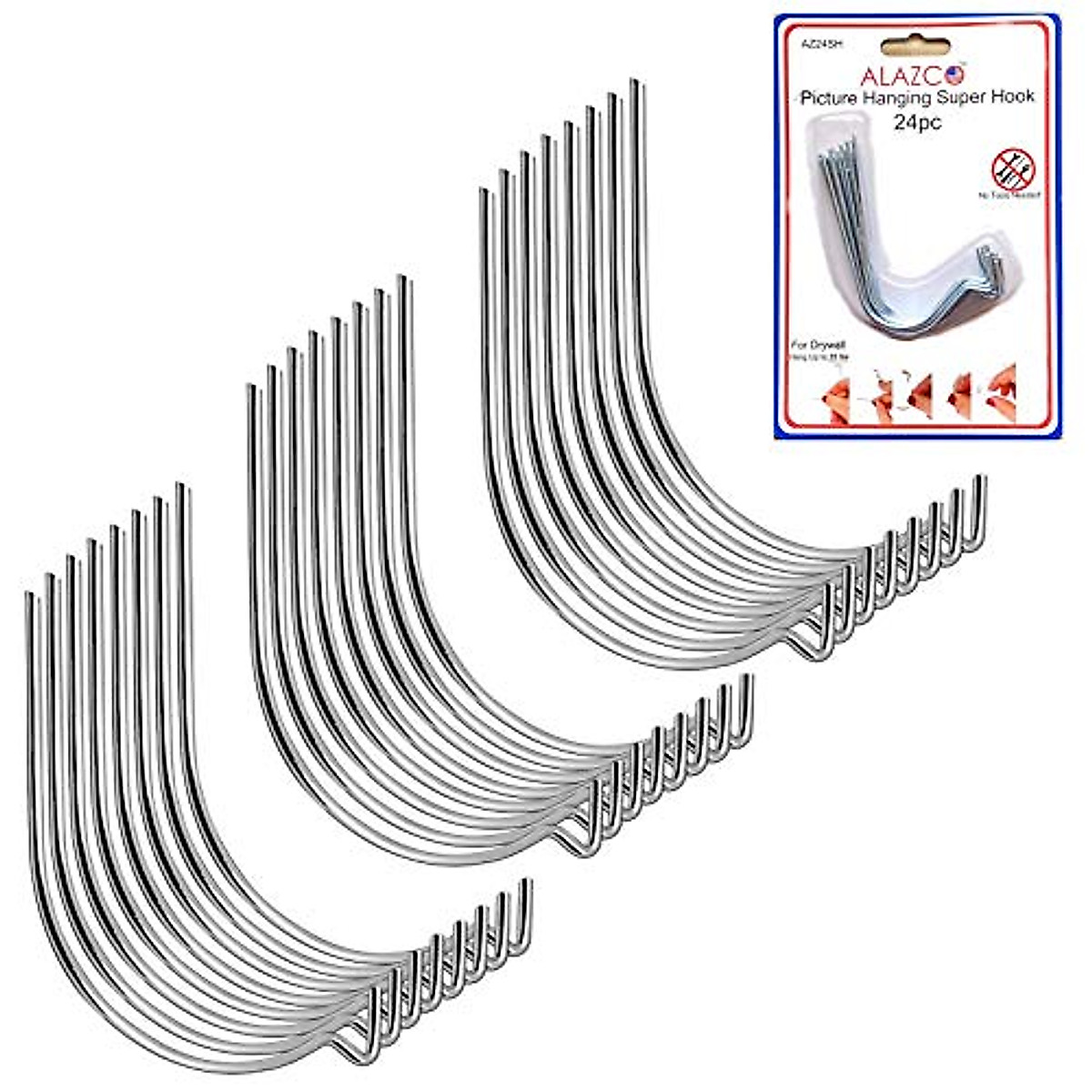 24pc Set ALAZCO Super Hooks - Hang Pictures Mirrors Clocks Wall Art Without Any Tool, Hammer, Nails or Drilling! Excellent Quality!