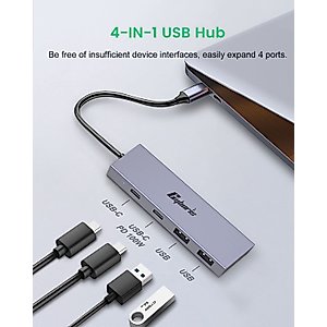 USB C Hub, 4 Port 10Gbps USB C to USB Adapter USB 3.1 Hub GEN2, USB C Splitter Thunderbolt 3 Compatible, PD100W Powered USB C Hub, USB-C Hub for Laptop, Mobile, Tablet, PC