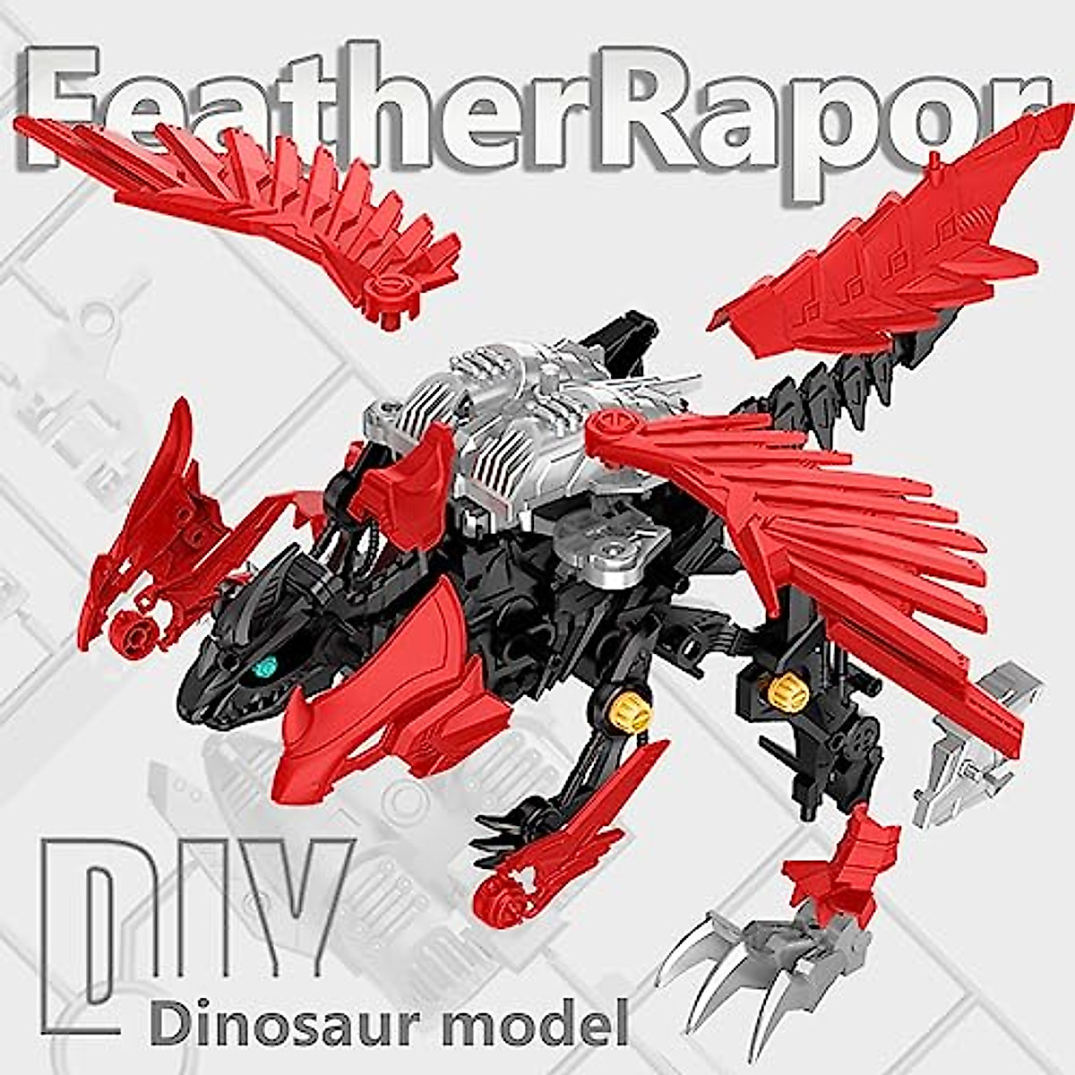 Convjosc Jurassic Toy Auto Diniosaur Walking Pterosaur Dinosaur Pyroraptor Installation Kits Powered by Motor Electric Beast Action Figure, Dino Raptor with Wings Robot