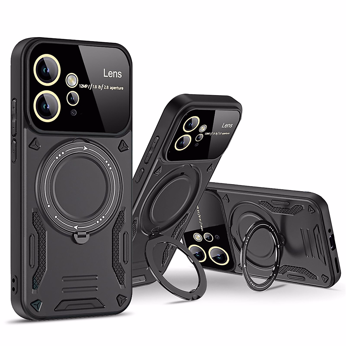 Ephoou Case for Xiaomi Redmi Note 12 4G with Ring Kickstand, Lens All-Inclusive Protection New Large Window Shockproof Anti-Scratch Armor Cover Case for Xiaomi Redmi Note 12 4G YD-Black