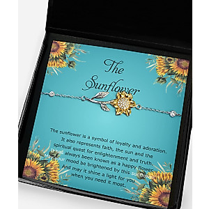 AMISK CREATIVES Sunflower Bracelet Sterling Silver Message Card Jewelry for Women Gift for Daughter Granddaughter Mother Friendship Graduation Birthday Spiritual