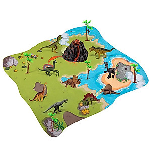 TEMI Dinosaur Toys with Simulation Volcano for Kids 3-5 Years, Toddlers Dinosaur Figures and Large Play Mat for Boys and Girls, Gifts for Preschool Toddlers (Size 63x63 in)