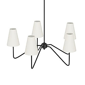 Electro bp;30" Dia 5-Arm Classic Chandeliers Matt Black with White Linen Shades,200W
