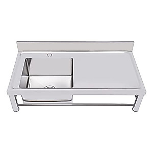 Stainless Steel Kitchen Sink Free Standing Commercial Restaurant Sink Set w/Hot and Cold Faucet, Prep & Utility Washing Hand Basin w/Workbench & Storage Shelves Indoor Outdoor