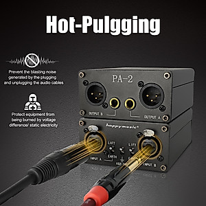 happymusic Professional Hum Eliminator XLR 1/4 inch, Dual Channel Ground Loop Isolator for Sound System, Subwoofer, Karaoke Speaker, Guitar, Keyboard, Bass