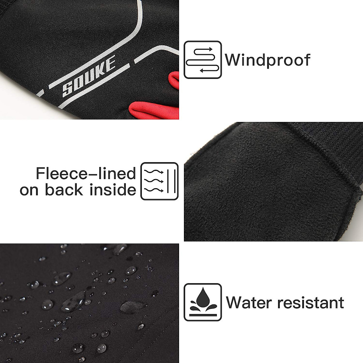 Souke Sports Winter Cycling Gloves Men Women, Touch Screen Padded Bike Glove Water Resistant Windproof Warm Anti-Slip for Running, Biking, Workout(Red,XX-Large)