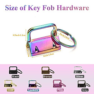 Wiwaplex Key Fob Hardware Set 1 Inch Key Fob Hardware Kit 42Pcs 7 Color Wristlet Keychain Hardware with Key Ring for Wristlet Keychain, Key Lanyard and Key Chain Making Hardware Supplies