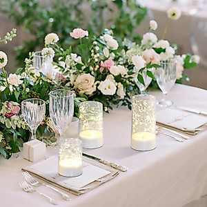 Homemory White Clear Flameless Candles with Remote, Embedded Twinkle String Lights in Acylinder Battery Pillar Candles, Unique Timer Fake Candles for Wedding Home Decor, 8 Mode Lights, Set of 3